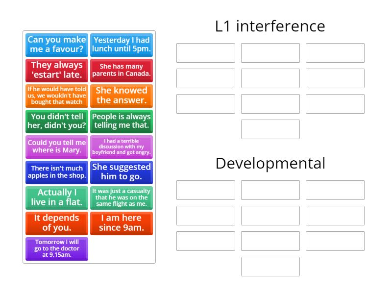 L1 or developmental errors - Group sort