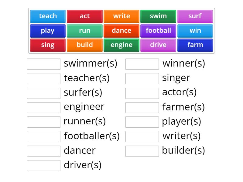 Optimise A2 Unit 8 er suffix in nouns - Match up