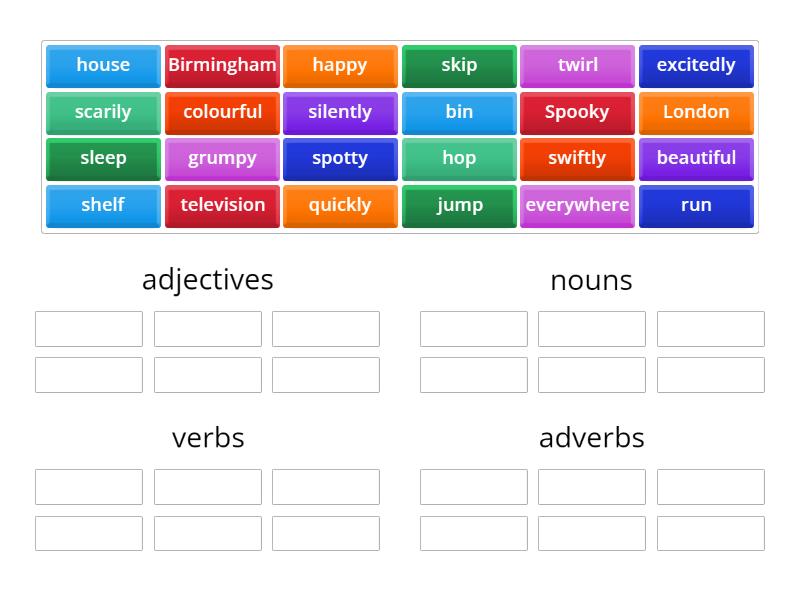 Sorting Adverbs, Nouns, & Verbs - Group sort