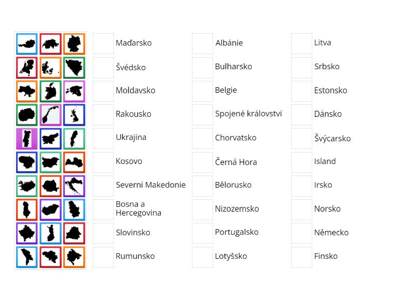 EVROPA - spoj správný stát se slepou mapu - 5.A - 2024 - Match up