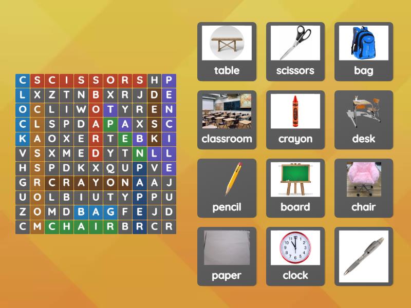 school objects - Wordsearch