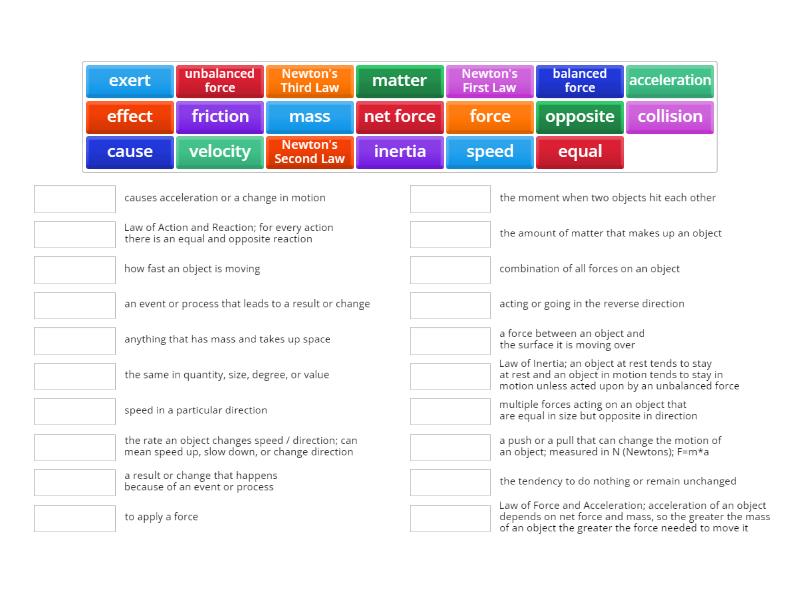 Vocabulary: Force & Motion / Newton's Laws - Match up