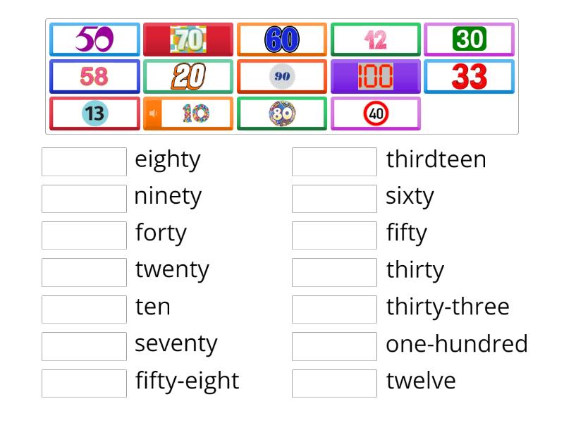 Numbers 10-100 - Match up