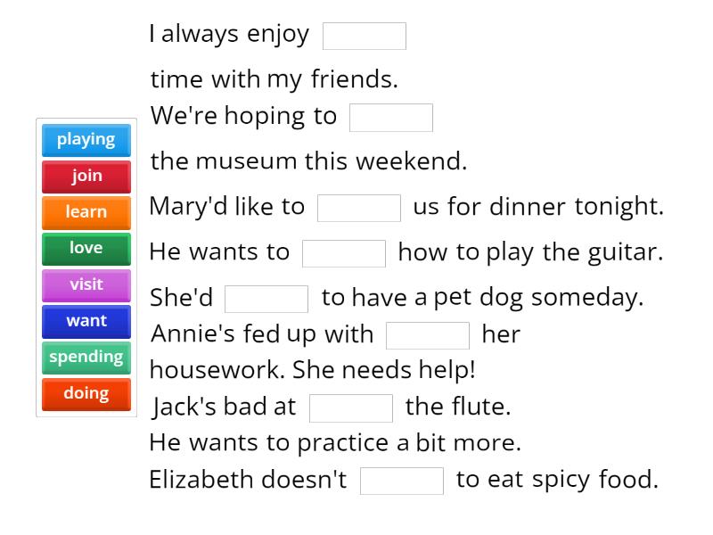 gap-fill (Verb Pattern) - A2 - Missing word