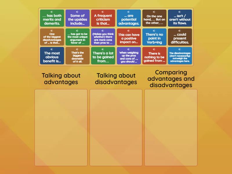 Talking about advantages and disadvantages (Notes C1) - Group sort