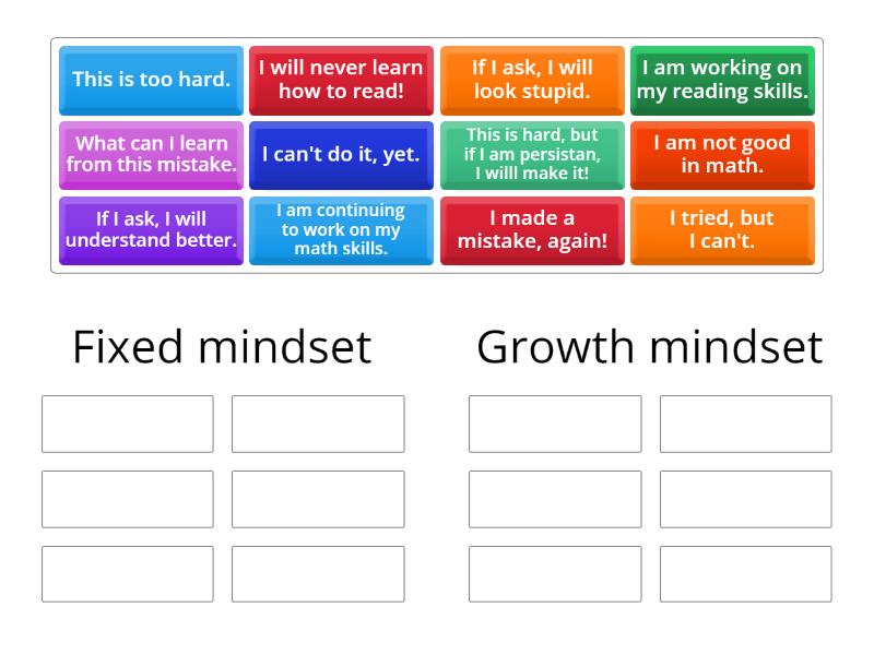 Growth mindset - language, practise - Group sort