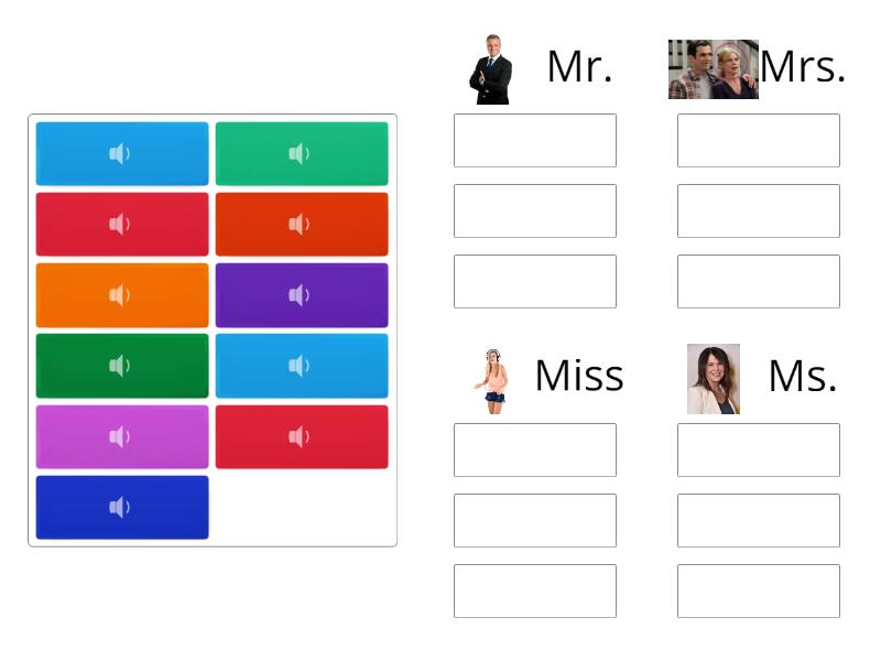 Titles (Mr. Mrs. Miss and Ms.) - Ordenar por grupo