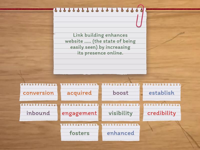 Building links - vocabulary - Find the match