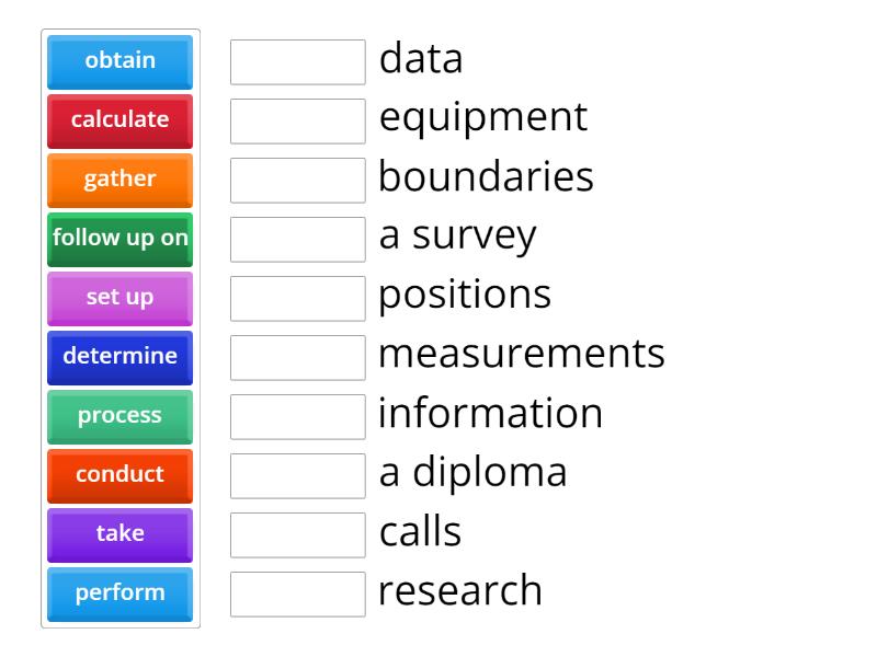 Land Surveying - verb and noun collocations - Match up