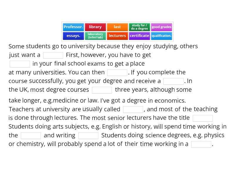 Studying at university - Complete the sentence