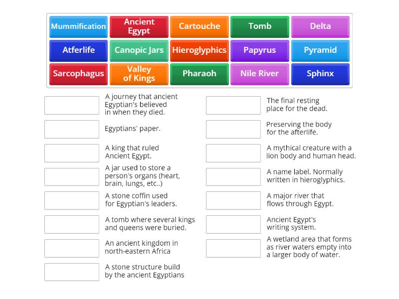 Ancient Egypt Vocabulary Words - Match up