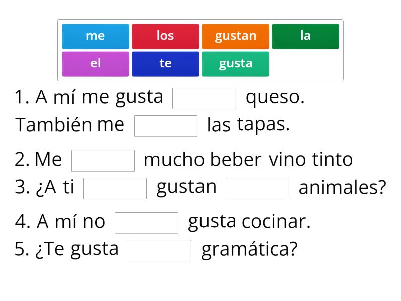 Ejercicio_ el verbo GUSTAR I - Missing word