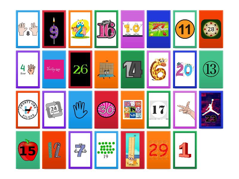 Les nombres de un à trente-et-un - Flip tiles