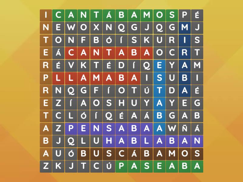 De los verbos terminados en aba, abas, abais - Sopa de letras