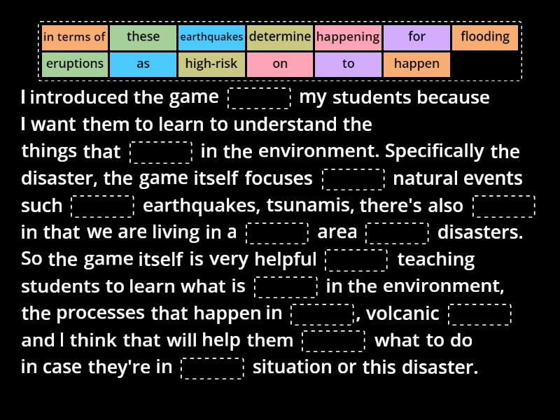 Disaster Preparedness Games - Complete the sentence