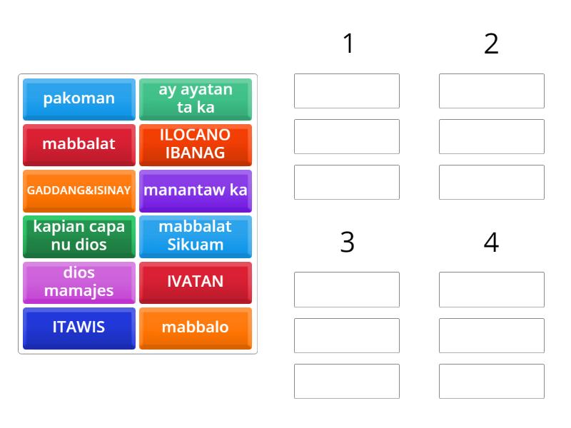 Match the Dialect words in their respective languages - Group sort