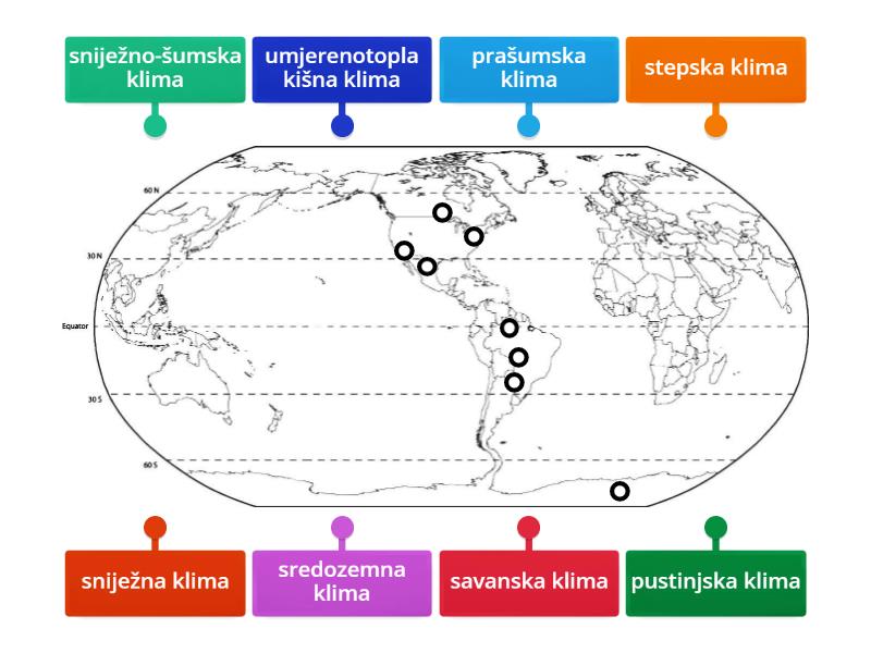 Raspodjela klima u Sjevernoj i Južnoj Americi - Slika s oznakama