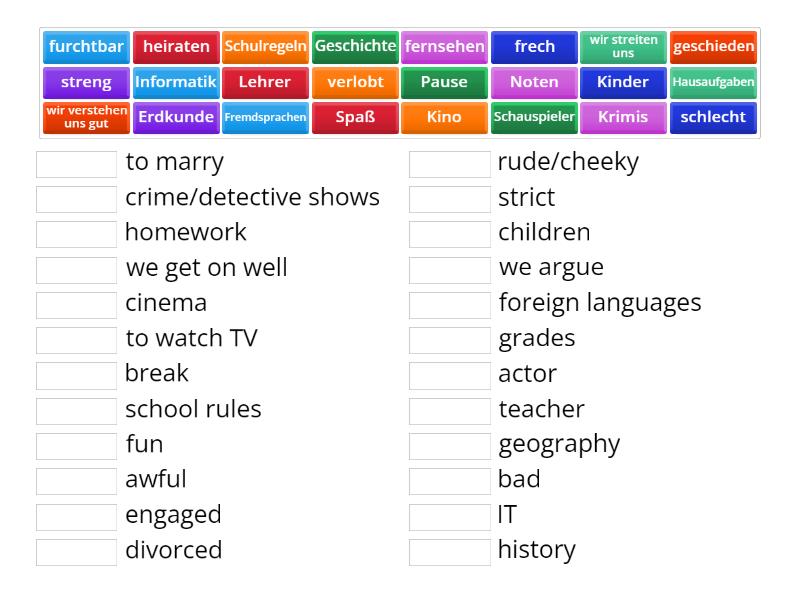 Y9 German AW 2 revision - Match up