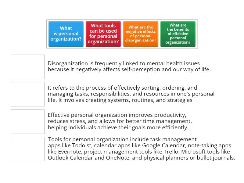 Personal organization - Match up