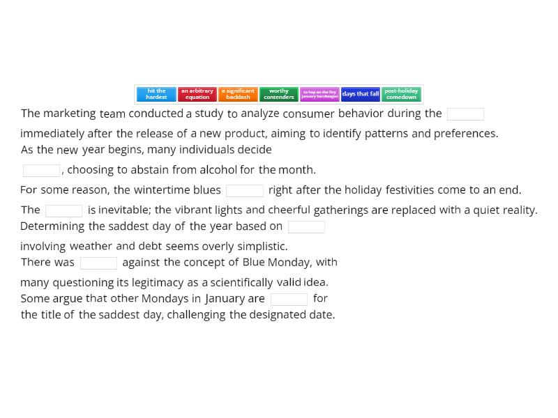‘Blue Monday’ sentences - Missing word