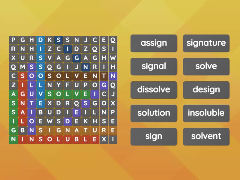 Word Families 'solv' and 'sign' - Wordsearch