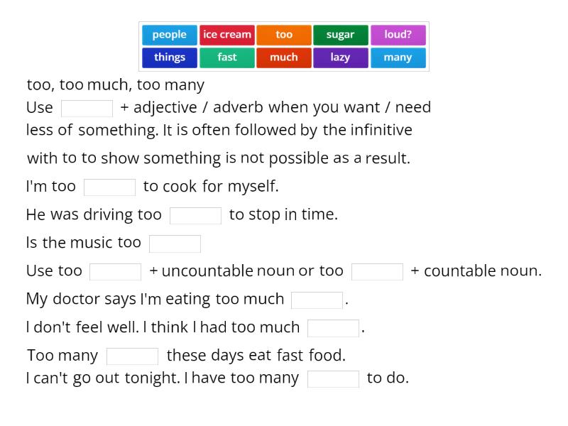 TOO / NOT ... ENOUGH - Complete the sentence