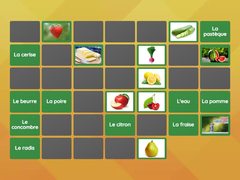 Les fruits et légumes - Matching pairs