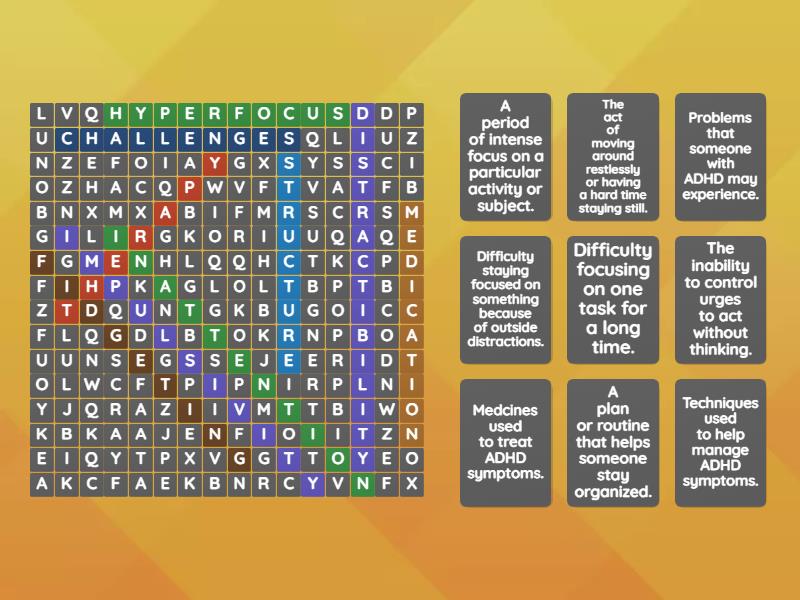 Matching Puzzles about ADHD ! - Wordsearch