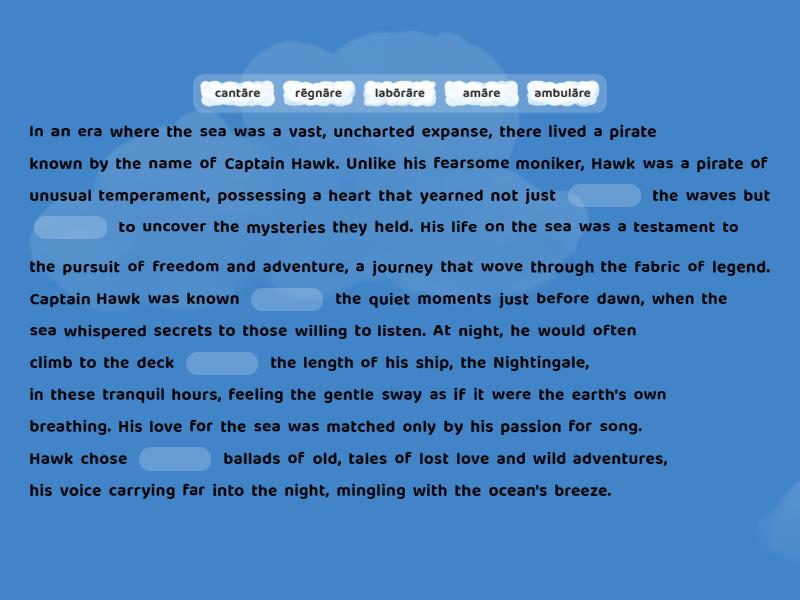 The Latin Infinitive Pirate Story - Complete the sentence