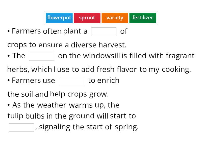 Vocabulary (1) Plants - Complete the sentence