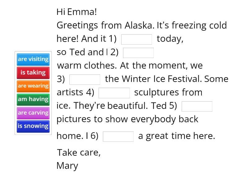 Starlight 5 present continuous - Complete the sentence