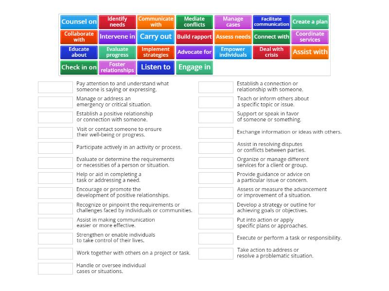 Verbs and Phrasal Verbs for Social Work (Part 1) - Match up