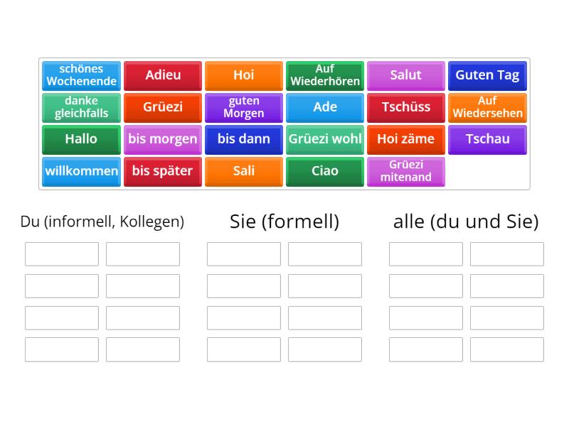 Begrüssung und Verabschiedung formell und informell - Group sort