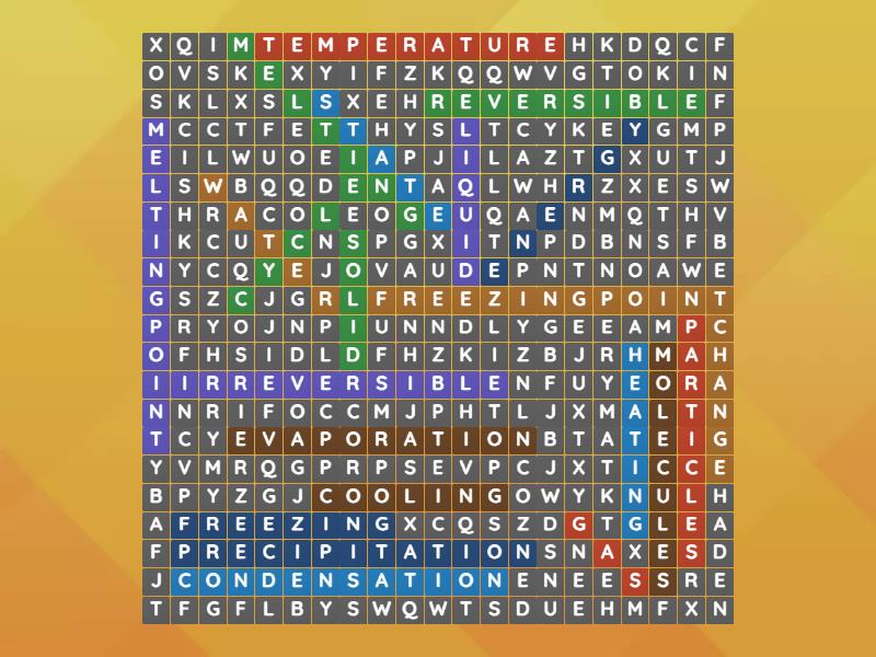 States of Matter vocabulary puzzle - Wordsearch