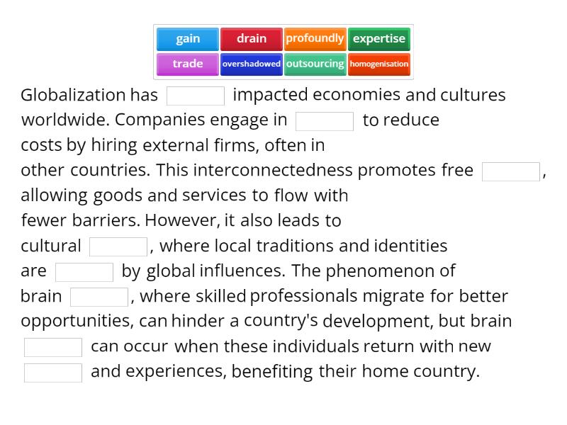 GLOBALISATION - SENTENCES - Complete the sentence