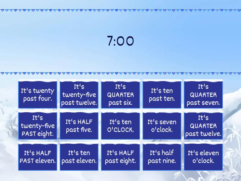 TELLING THE TIME - past - Find the match