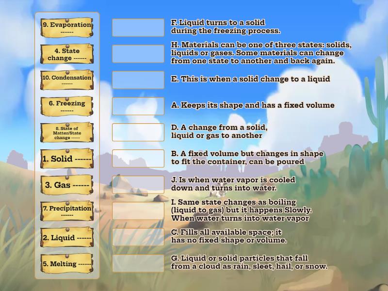 7th grade:1/26/24: State of Matter & Changes of State - Match up