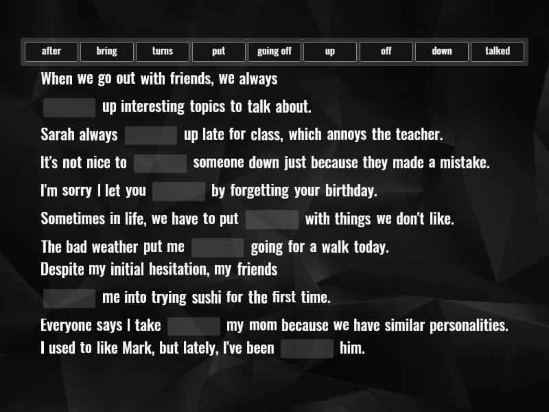 Solutions Upper 5E Phrasal verbs - Complete the sentence