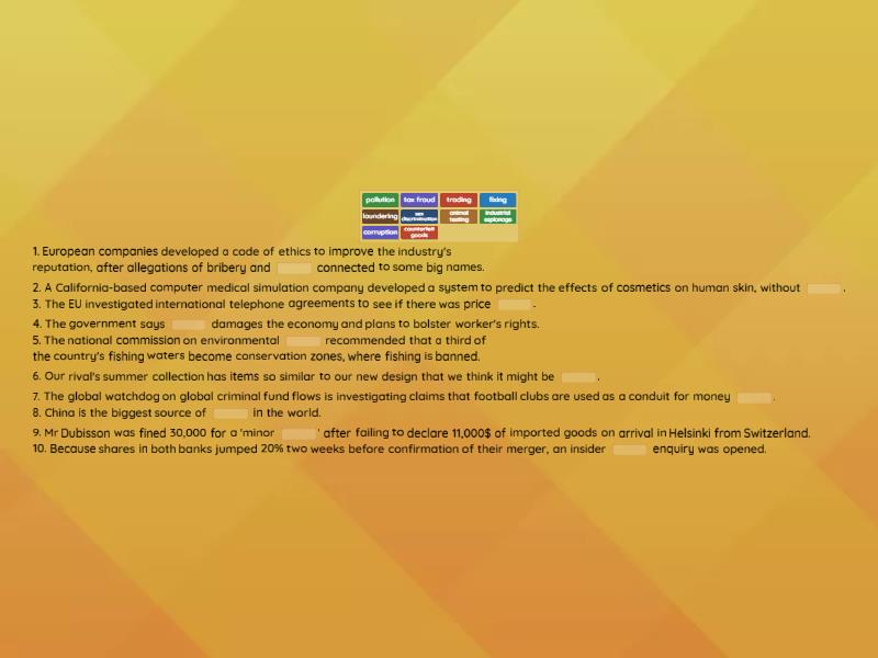 Ethics. s Unit 6 Business Ethics - Complete the sentence