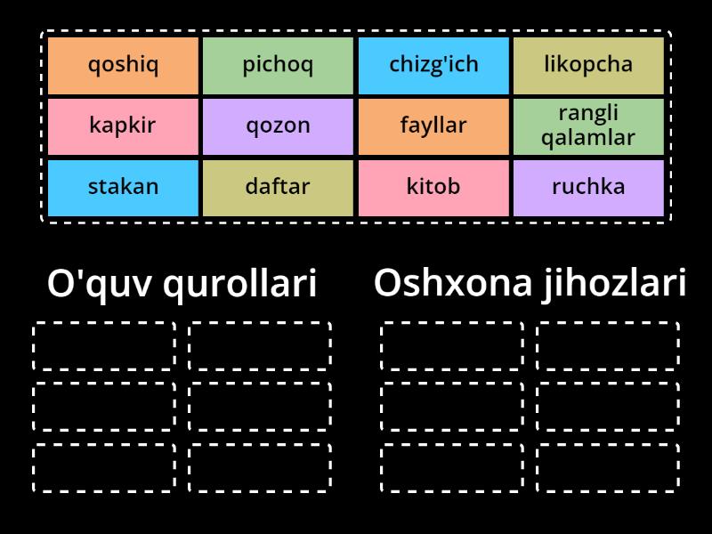 O'quv qurollari va oshxona jihozlari - Group sort