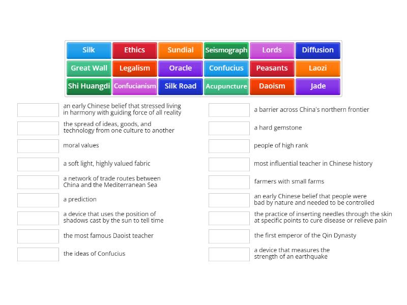 Ancient China Vocabulary - Une las parejas