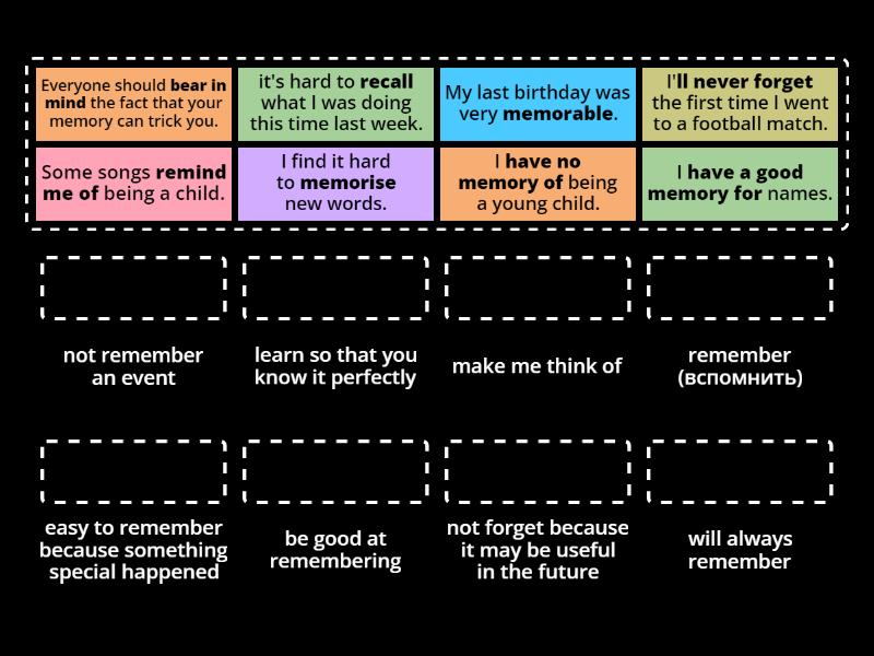 Memories (vocabulary) - Match up