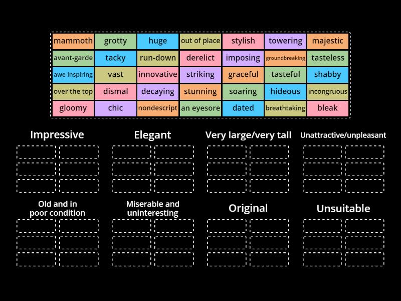 9B Vocabulary: Describing Buildings and Architecture - Group sort