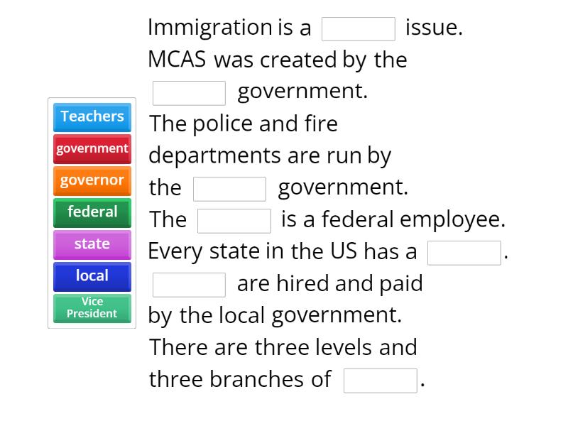 Levels of Government Sentences - Complete the sentence