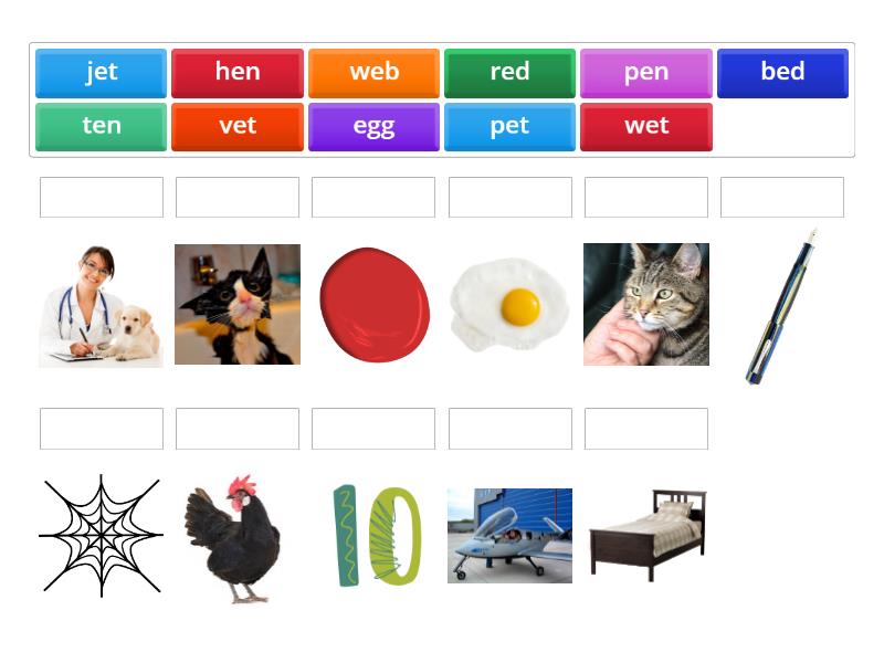 phonics: e, ed, et, en - Match up