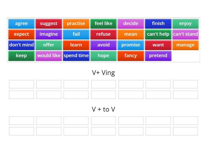 V+Ving/to inf - Group sort