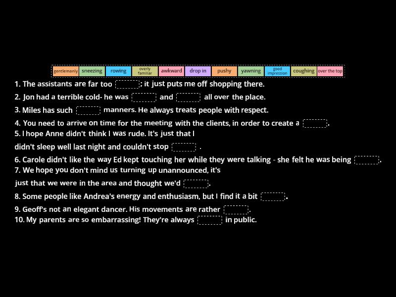 Polite social behaviour - Complete the sentence