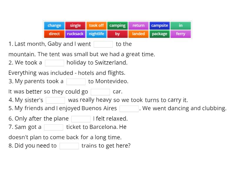 Holiday Vocabulary - Complete the sentence