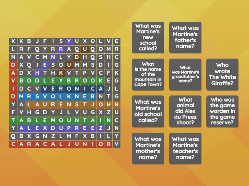 The White Giraffe - Wordsearch