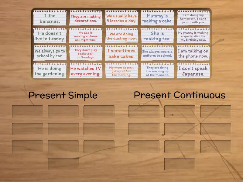 Present Simple / Present Continuous - Group sort